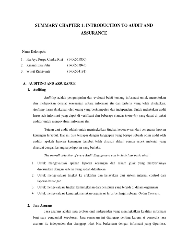 Summary Chapter 1-Introduction To Audit and Assurance | PDF