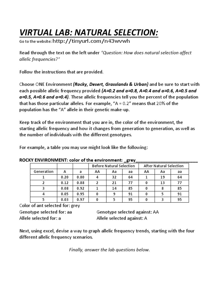 Virtual Lab | PDF | Natural Selection | Allele
