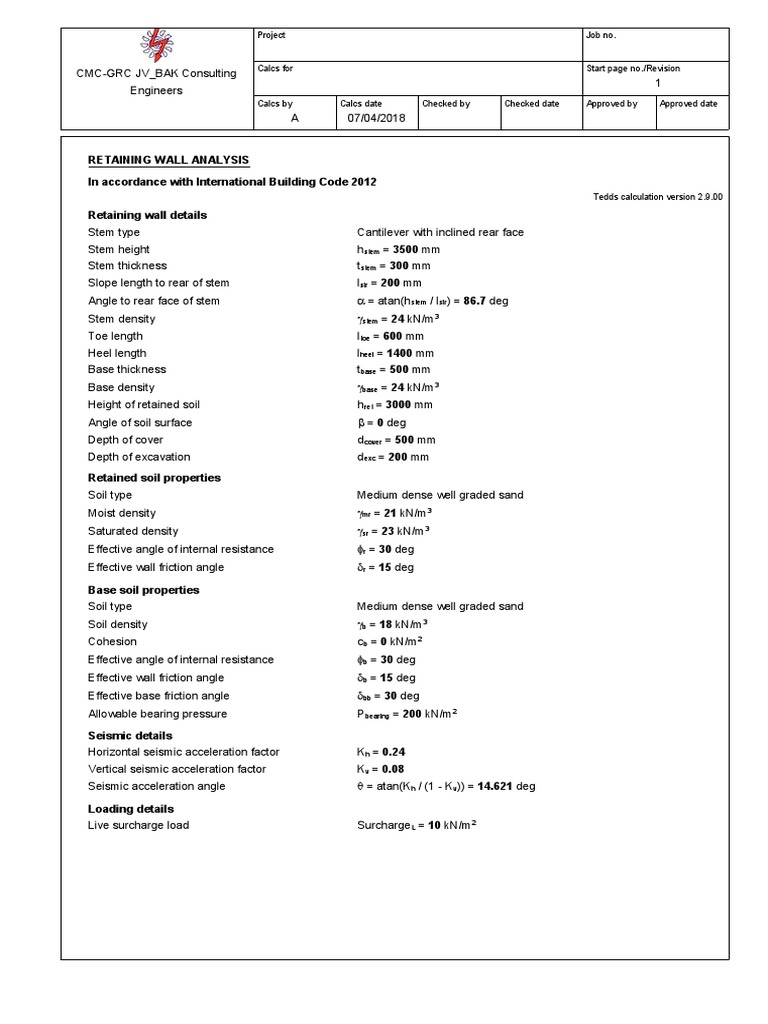 Retaining Wall Analysis & Design (ACI318 | PDF | Bending | Strength Of ...