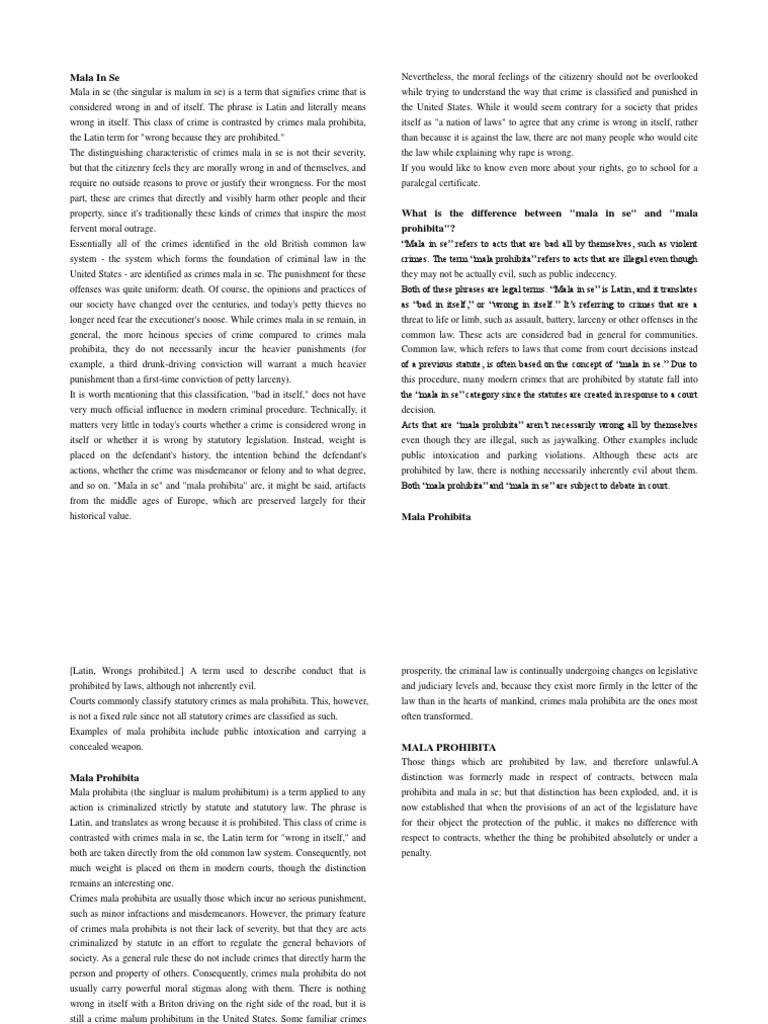Mala in Se Mala Prohibita | Crimes | Crime & Justice