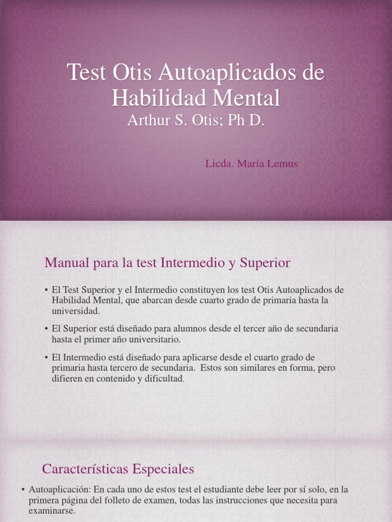 Test Otis Autoaplicados de Habilidad Mental | PDF | Prueba (evaluación ...