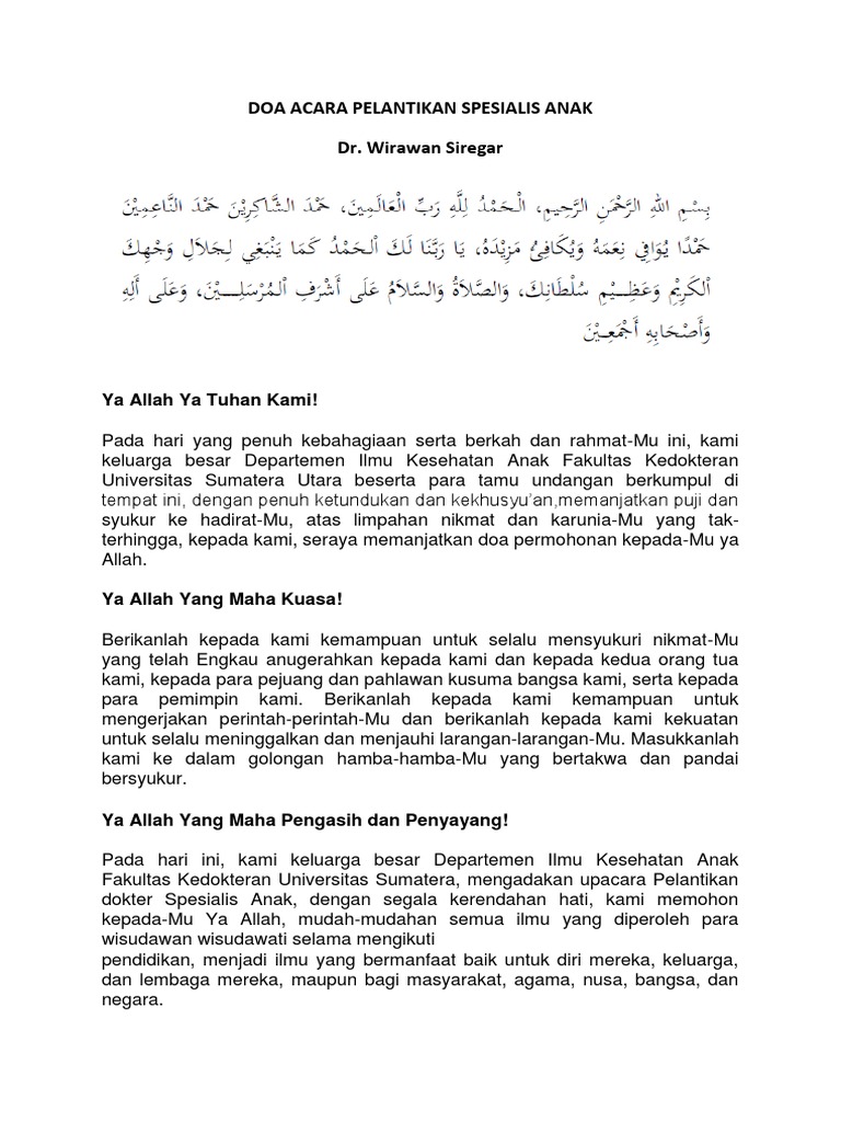 Doa Acara Pelantikan SpA | PDF