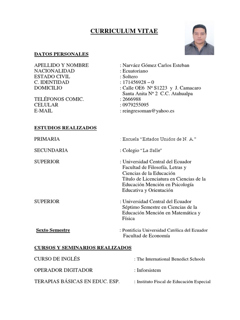 Curriculum Vitae Carlos Narvaez | PDF | Universidad | Ecuador