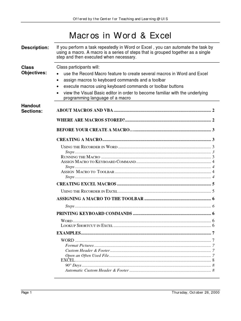 Macros in Word & Excel: Description | PDF