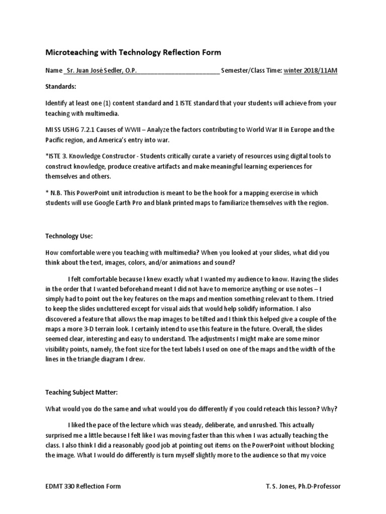 SJJ - Microteaching Reflection Form | PDF | Lecture | Question