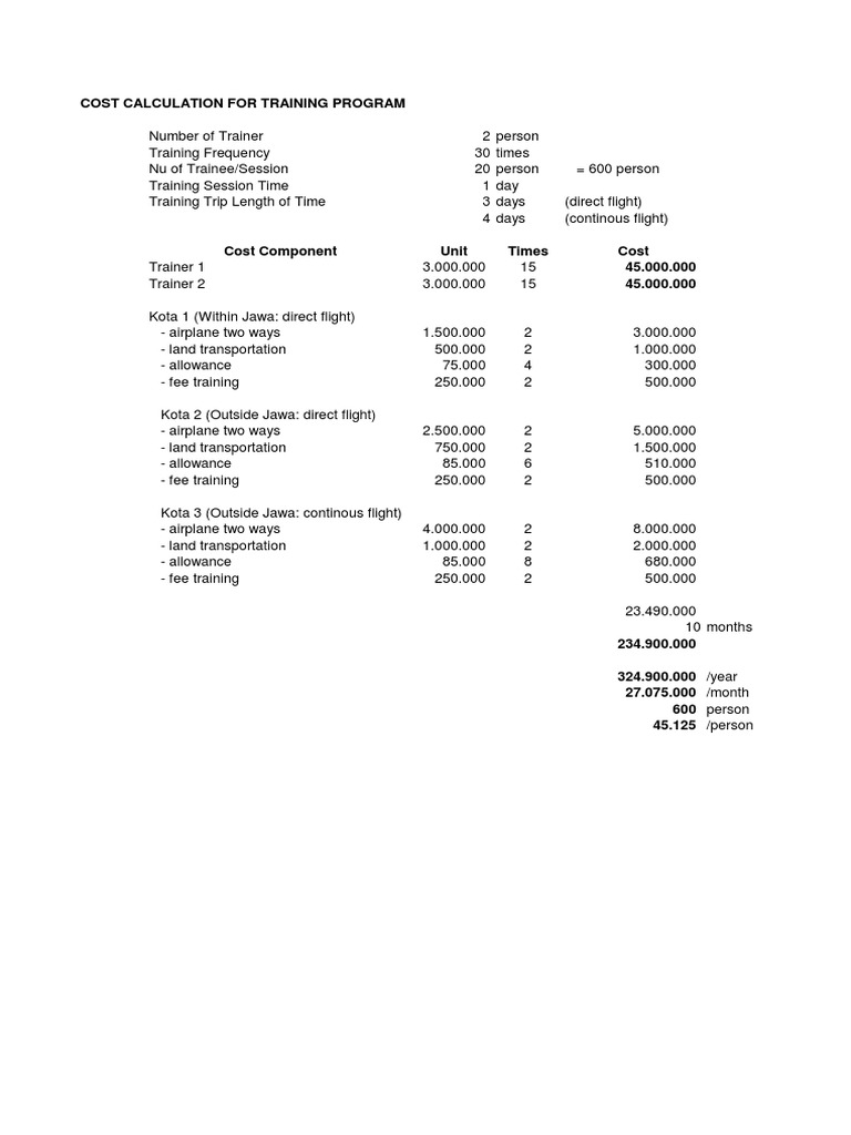 Training Cost Calculation | PDF | Electrical Engineering