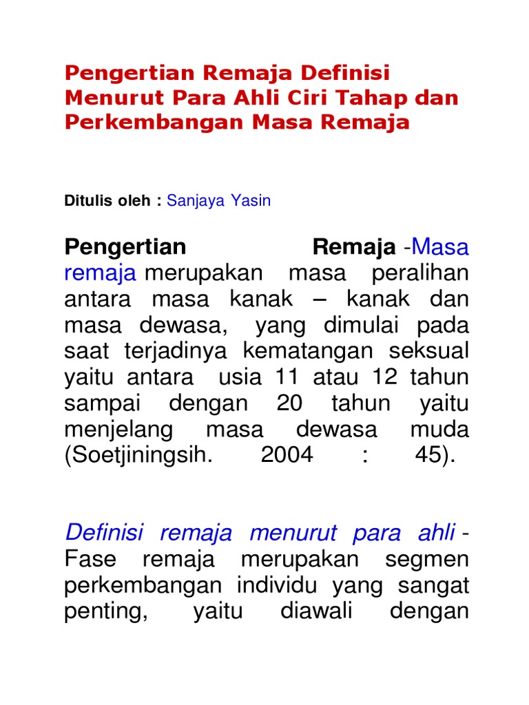 8 - Pengertian Remaja Definisi Menurut para Ahli Ciri Tahap Dan ...