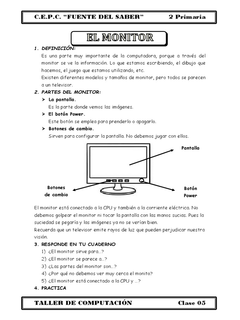 2 Primaria El Monitor y Sus Partes | PDF | Monitor de computadora ...
