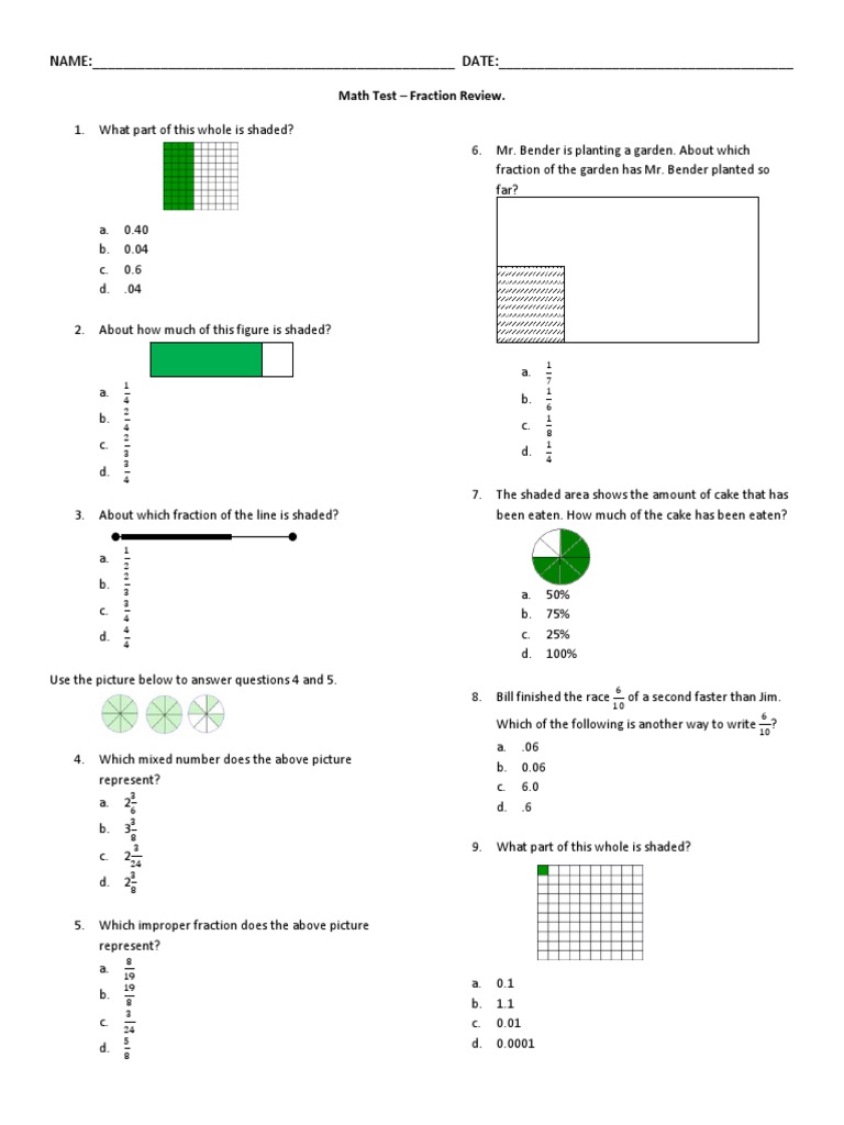 Name: - Date | PDF | Fraction (Mathematics) | Teaching Mathematics