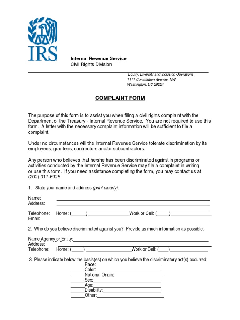 IRS Complaint Form | Internal Revenue Service | Complaint