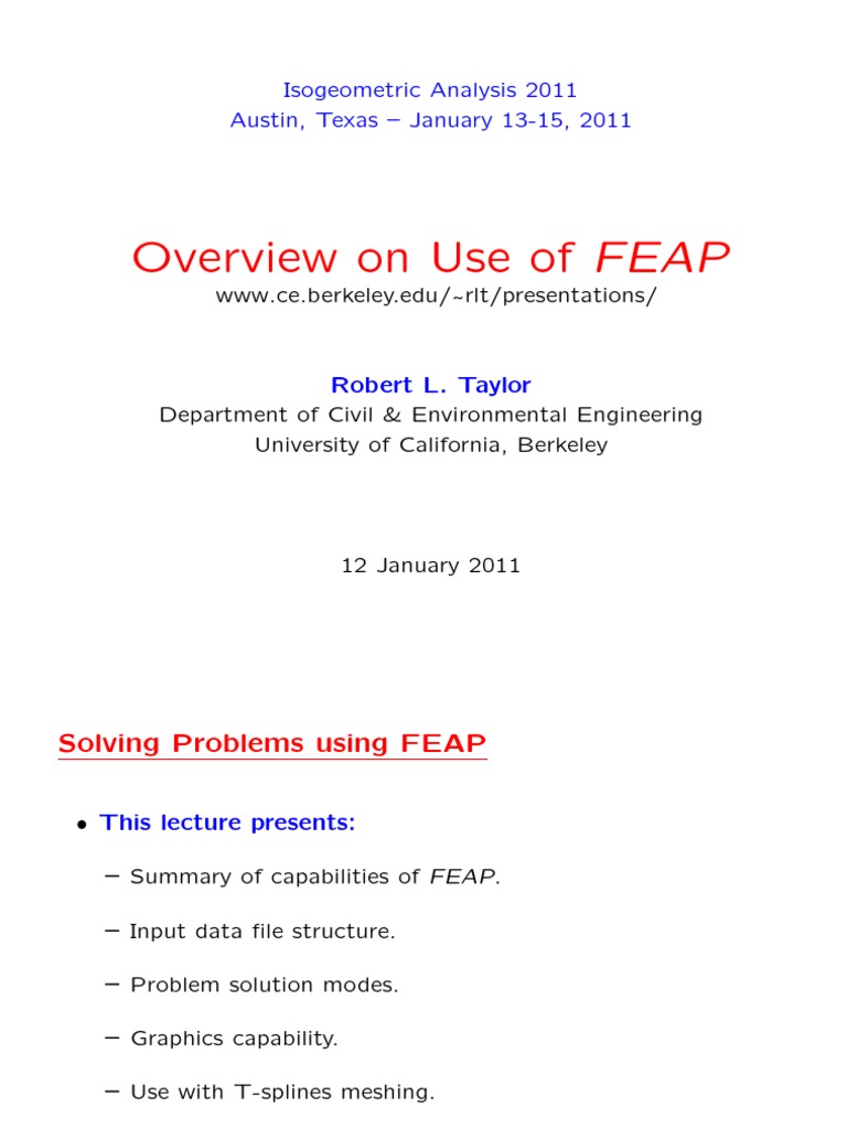 Solving Problems Using Feap An Overview Of The Finite Element Analysis Program Feap And Its
