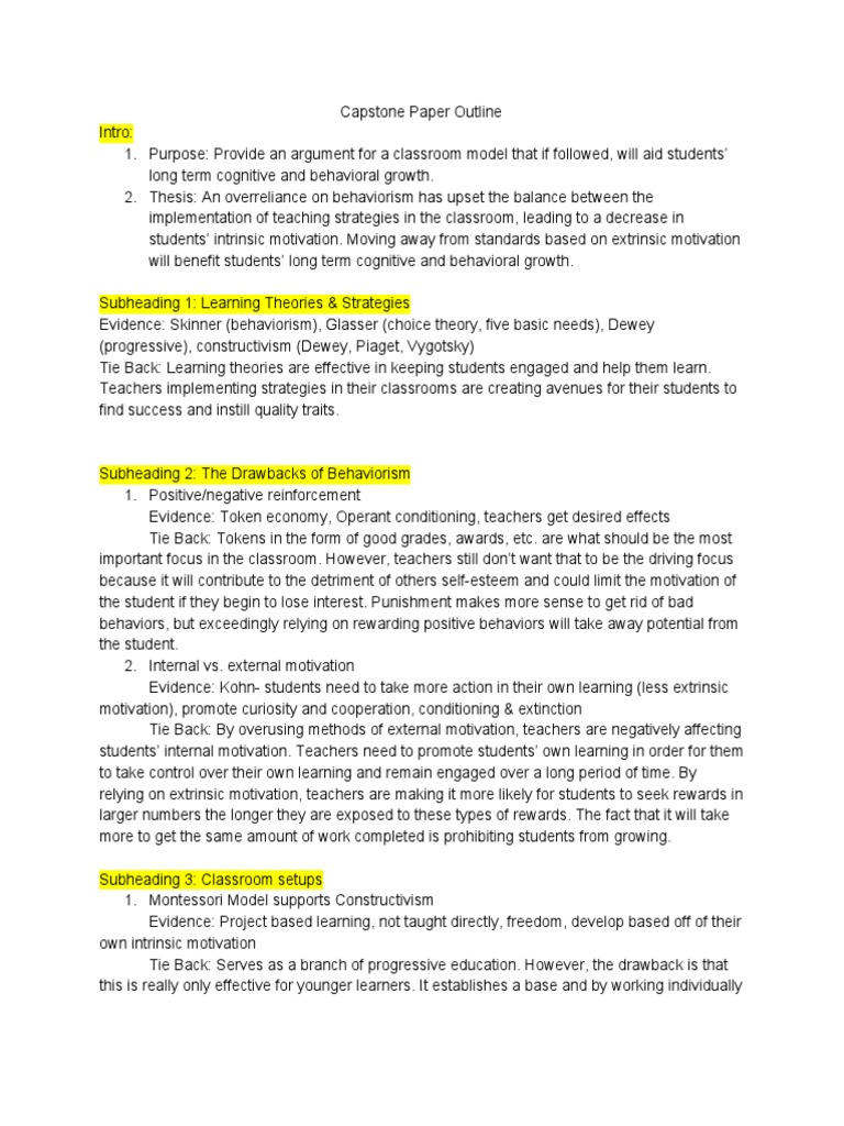 Capstone Paper Outline | PDF | Learning Theory (Education) | Motivation