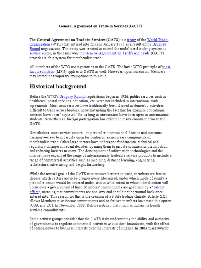 General Agreement On Trade in Services | PDF | General Agreement On ...