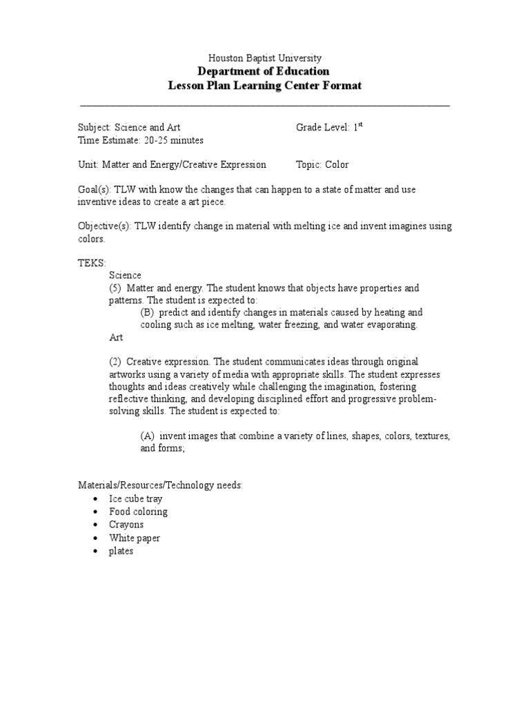 Department of Education Lesson Plan Learning Center Format | PDF | Ice ...