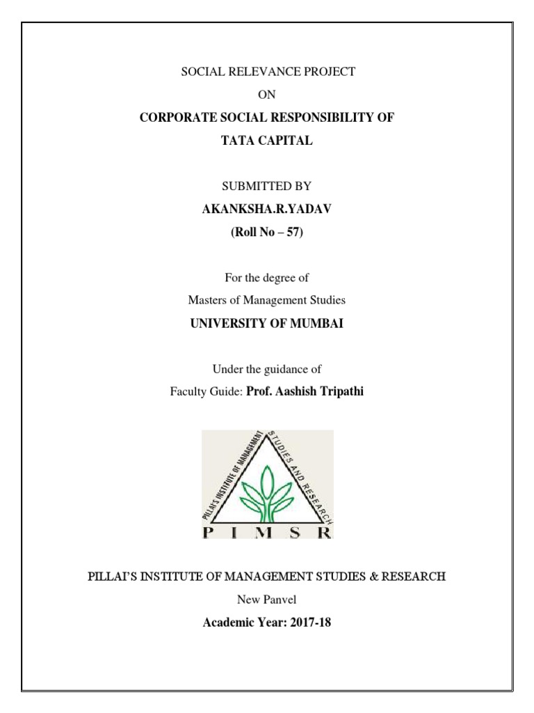 Final CSR Project of Tata Capital | PDF | Corporate Social ...
