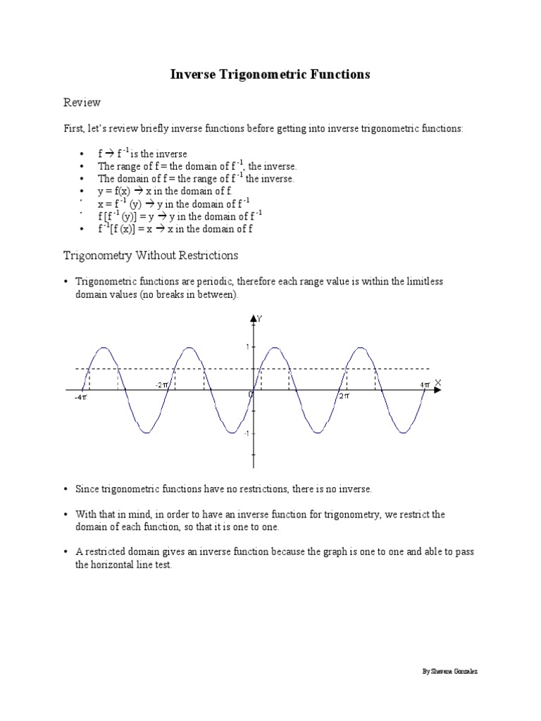 Inverse Trigonometric Functions Guide | PDF | Sine | Trigonometric ...