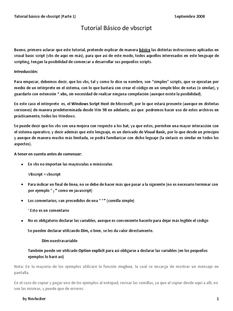 Tutorial Basico de Vbscript by Novlucker Parte1 | PDF | Estructura de ...