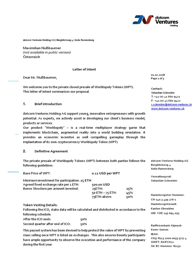 LOI Closed Presale Max Nussbaumer | PDF | Government | Business