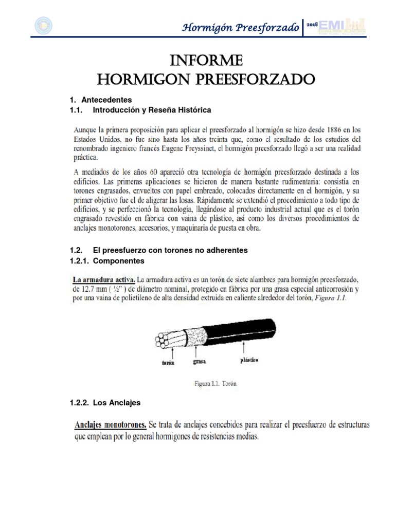 Informe Hormigon Preesforzado | PDF | Hormigón pretensado | Ingeniería de Edificación