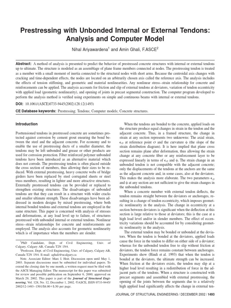 Prestressing With Unbonded Internal or External Tendons | PDF ...