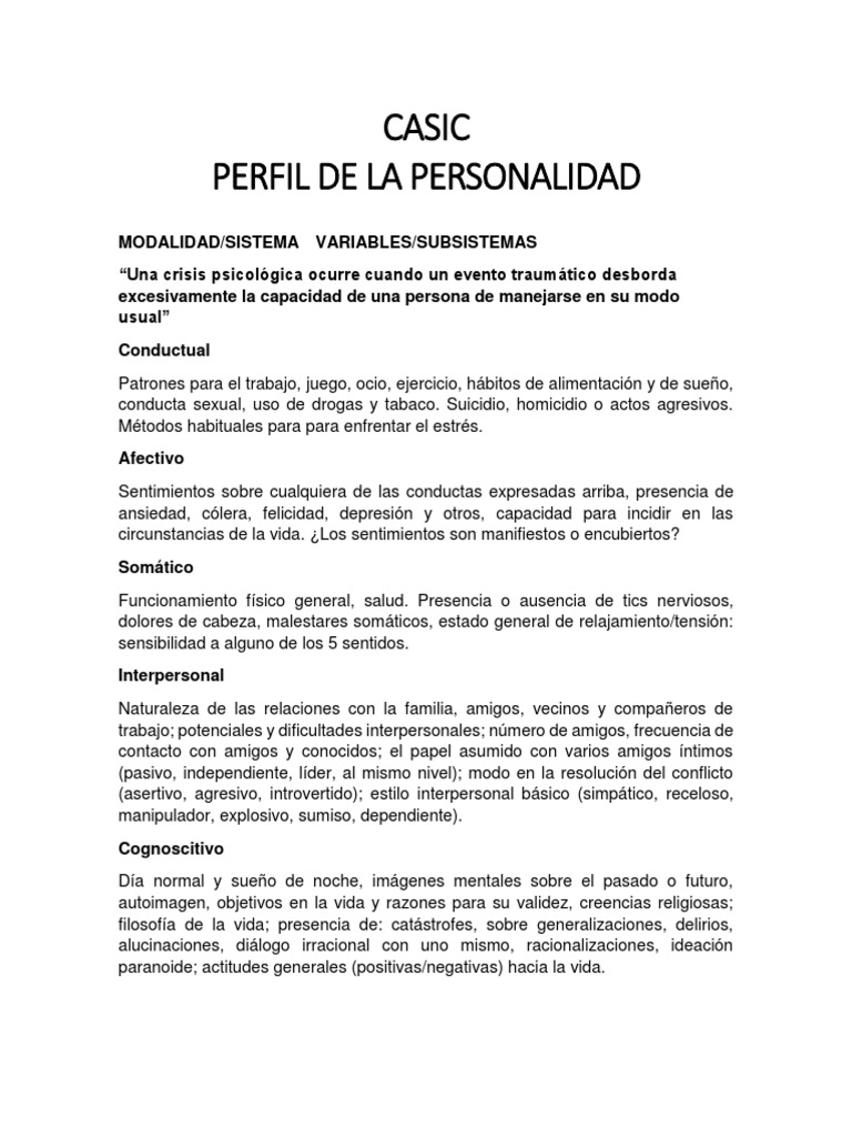 CASIC Perfil de Personalidad | PDF