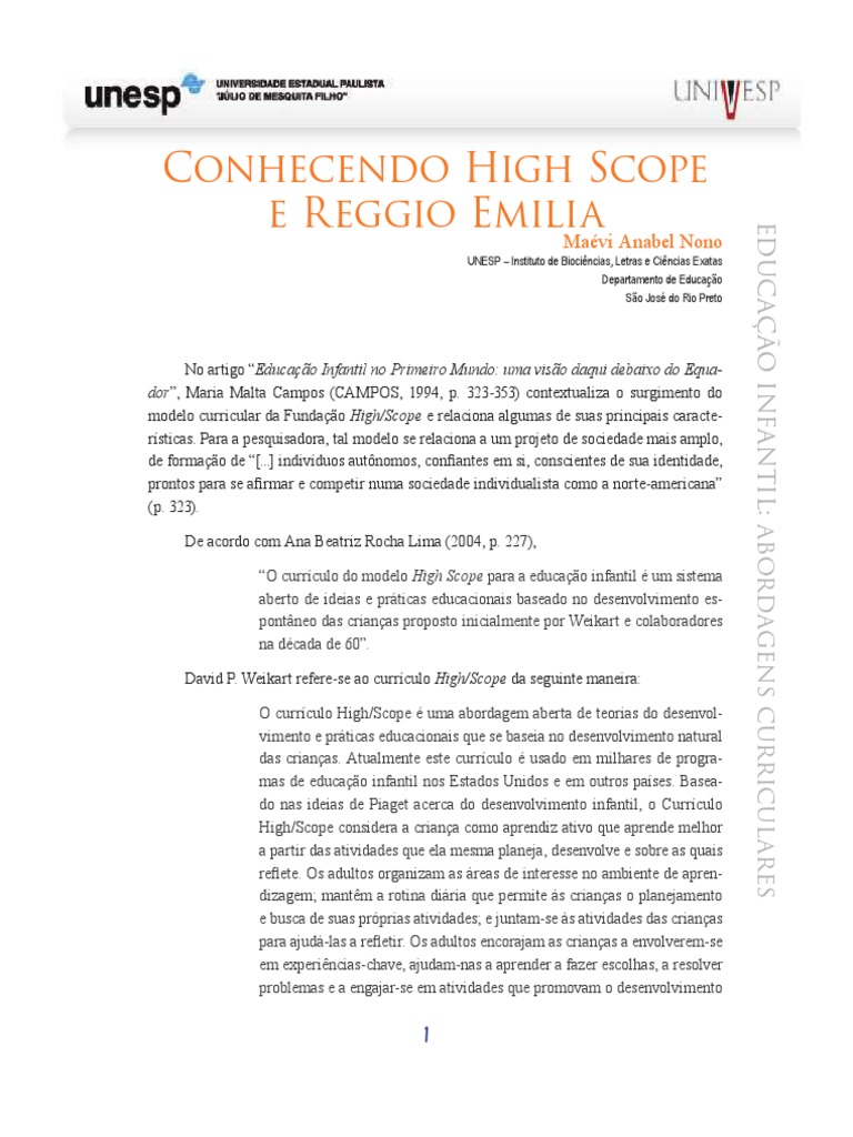 Abordagens Curriculares na Educação Infantil: Um Estudo Comparativo ...