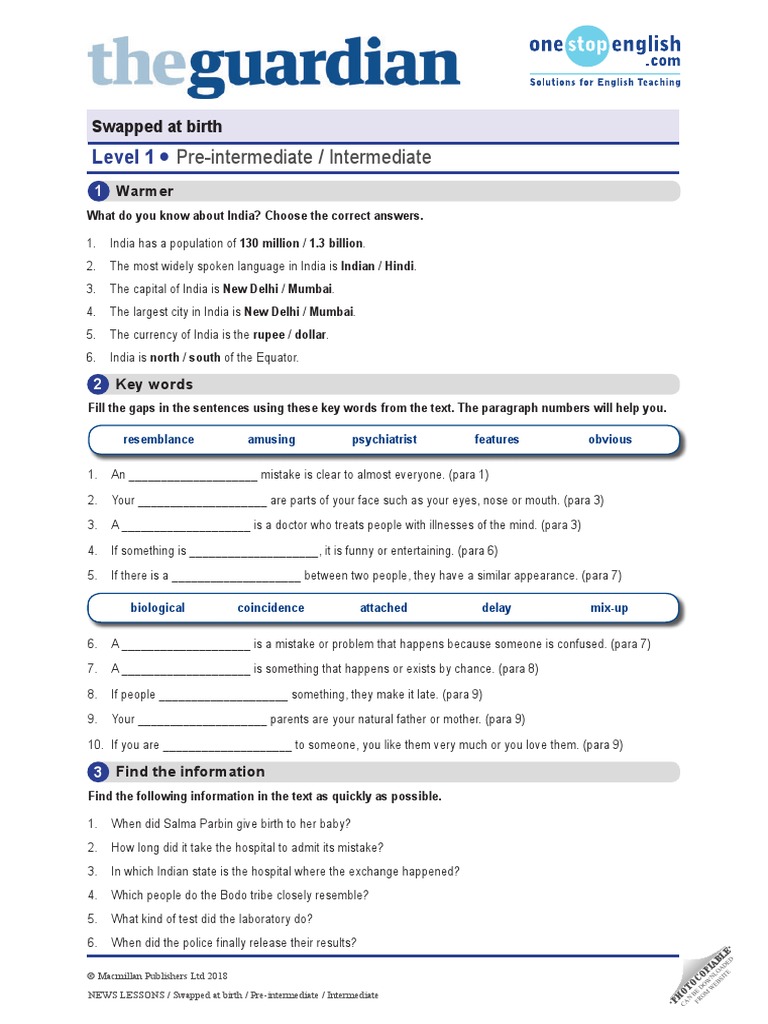 Swapped at Birth PreInt Int | PDF | Phrase | Languages