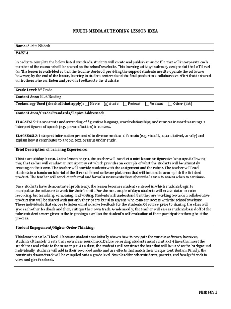 Audio-Multimedia Lesson Idea 2016 | Download Free PDF | Podcast | Teachers