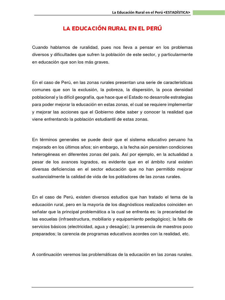 La Educación Rural en El Perú | PDF | Área rural | Perú