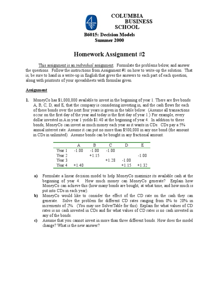 Homework Assignment #2: Columbia Business School | PDF | Bonds (Finance ...