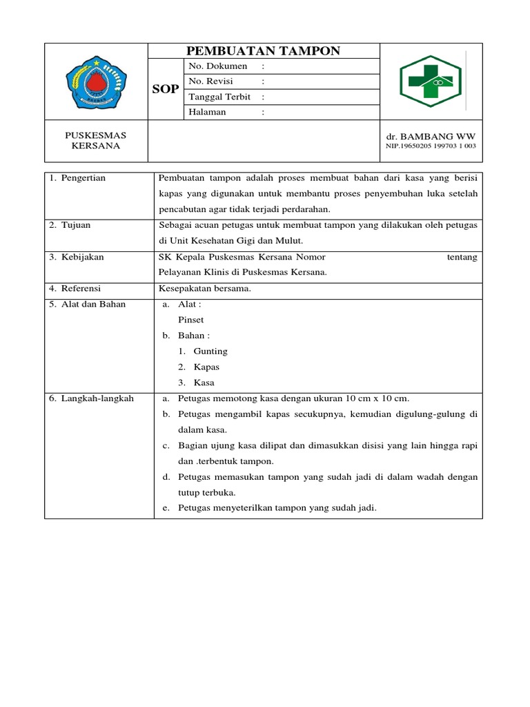 3.sop Pembuatan Tampon | PDF
