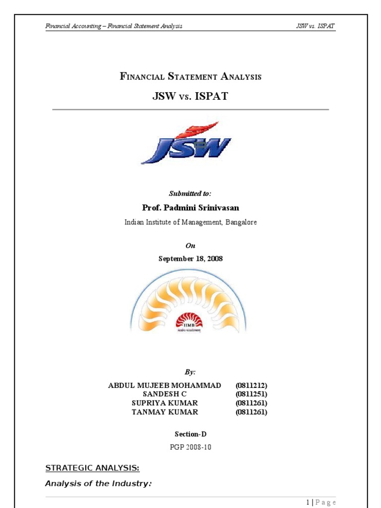 F S A JSW - Ispat: Prof. Padmini Srinivasan | PDF | Equity (Finance ...