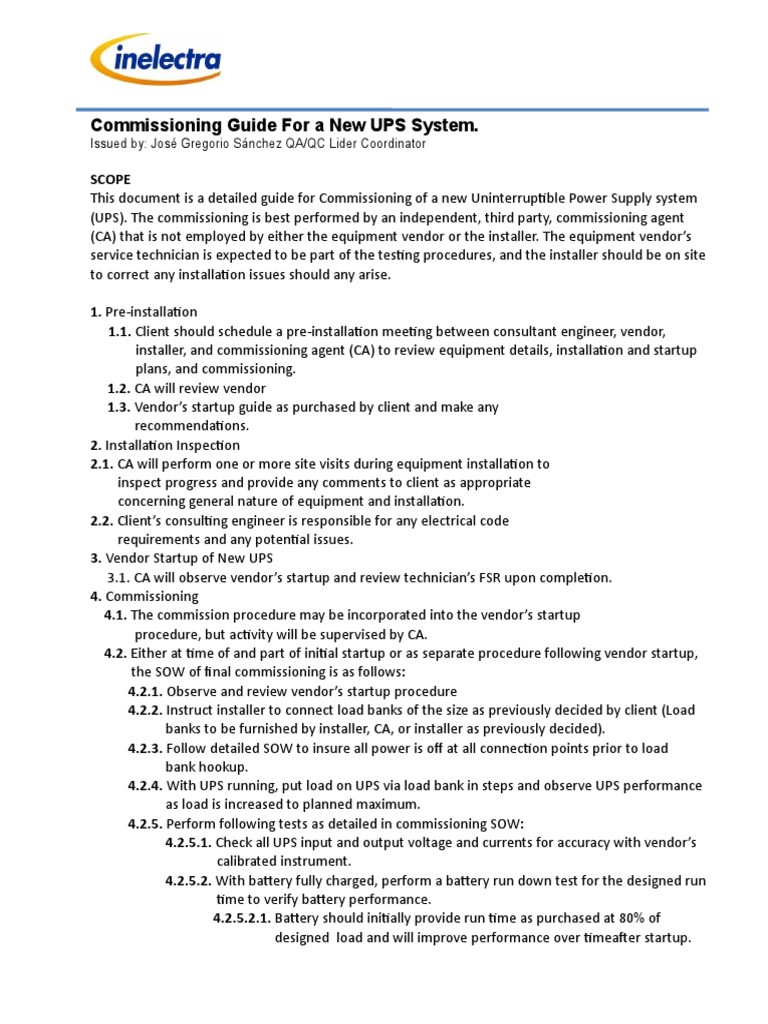 Commissioning Guide For A New Ups System Pdf Battery Electricity