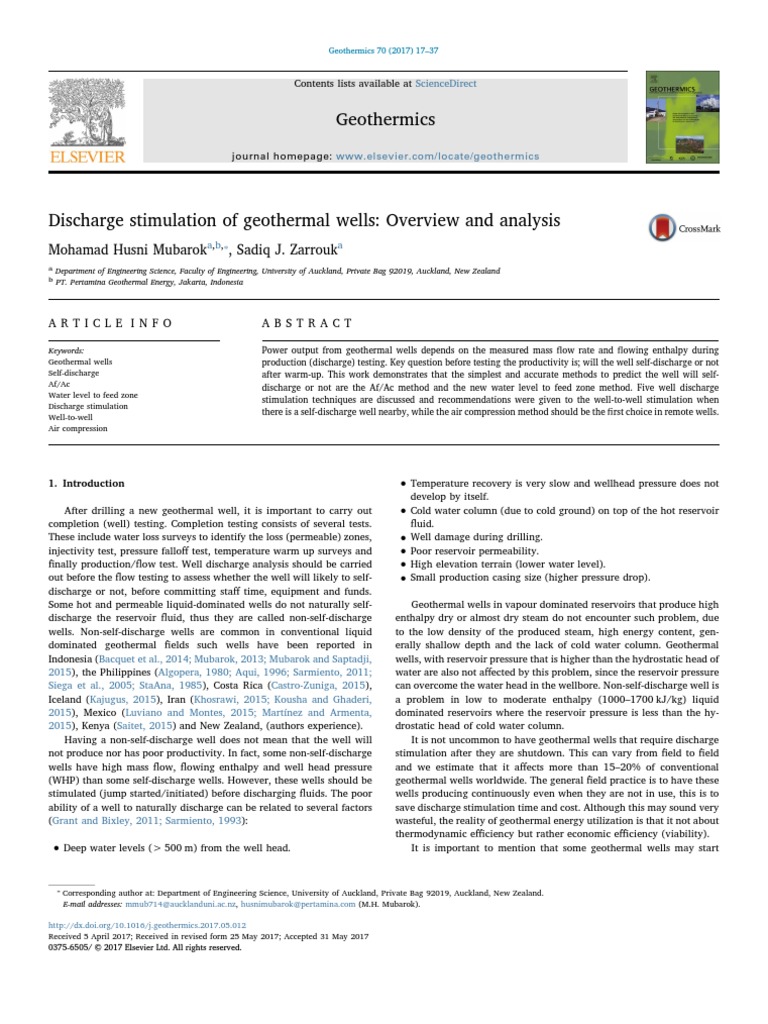 Discharge Stimulation of Geothermal Wells Overview and Analysis | PDF ...