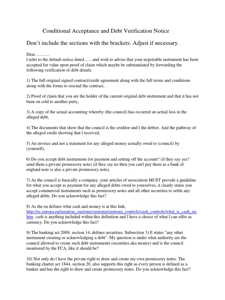 Debit Verfication Conditional Acceptance | PDF | Promissory Note | Banks