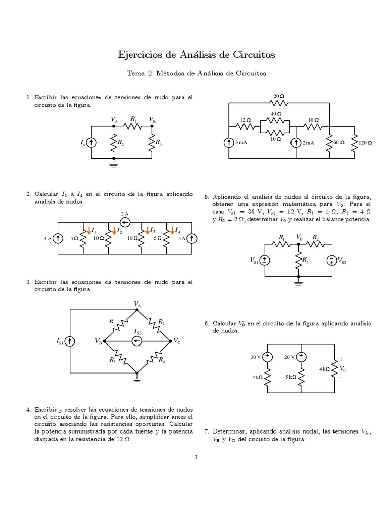Taller 2 Ejercicios Mallas y Nodos | PDF | Análisis de red (circuitos eléctricos) | Resistencia ...