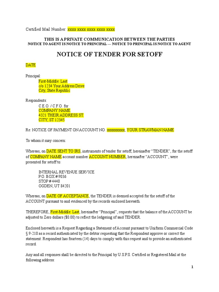 Notice of Tender for Setoff | PDF | Government | Government Information