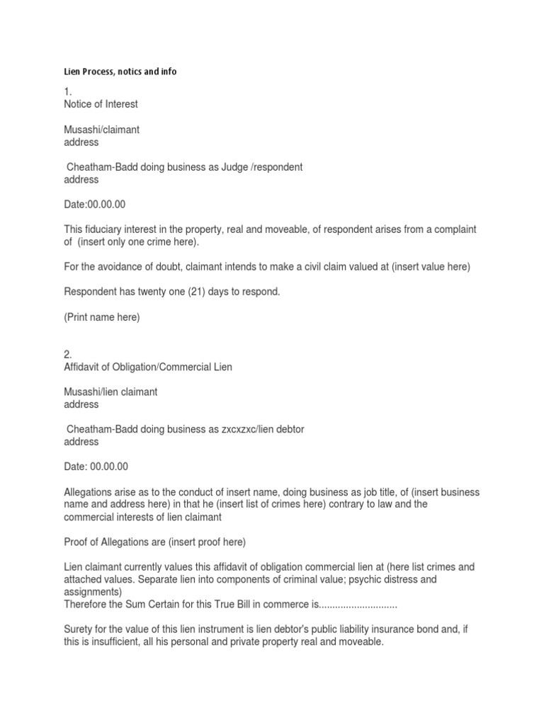 Lien Process, Notices and Relevant Information | PDF | Judgment (Law ...