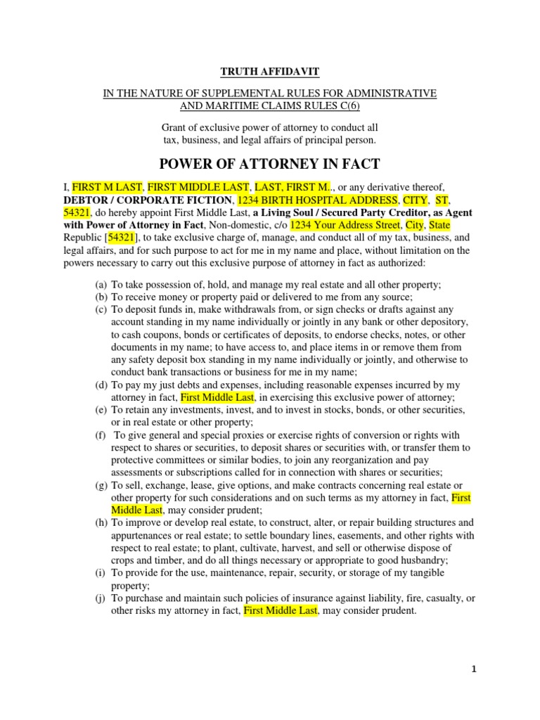 Power of Attorney Template | PDF | Power Of Attorney | Notary Public