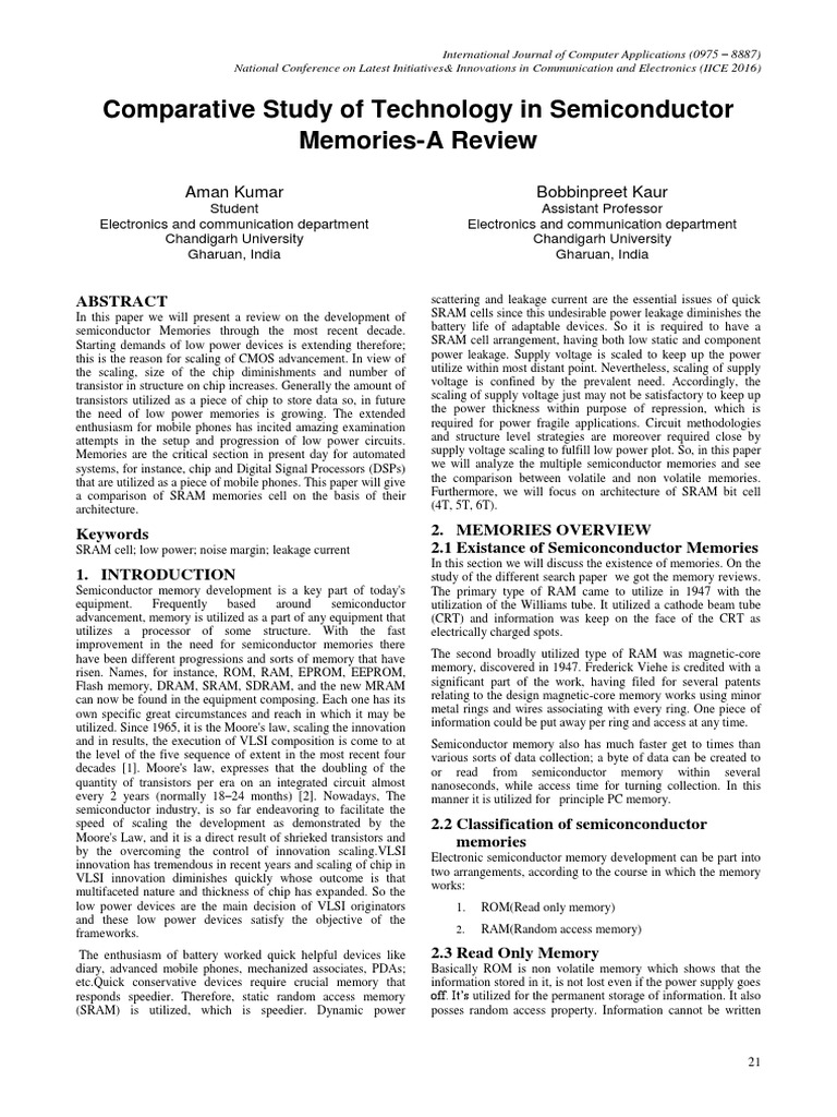 Comparative Study of Technology in Semiconductor Memories-A Review | PDF | Random Access Memory ...