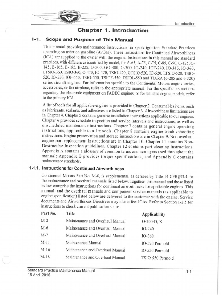 Continental Engines Maintenance Manual M-0 1 Introduction | PDF