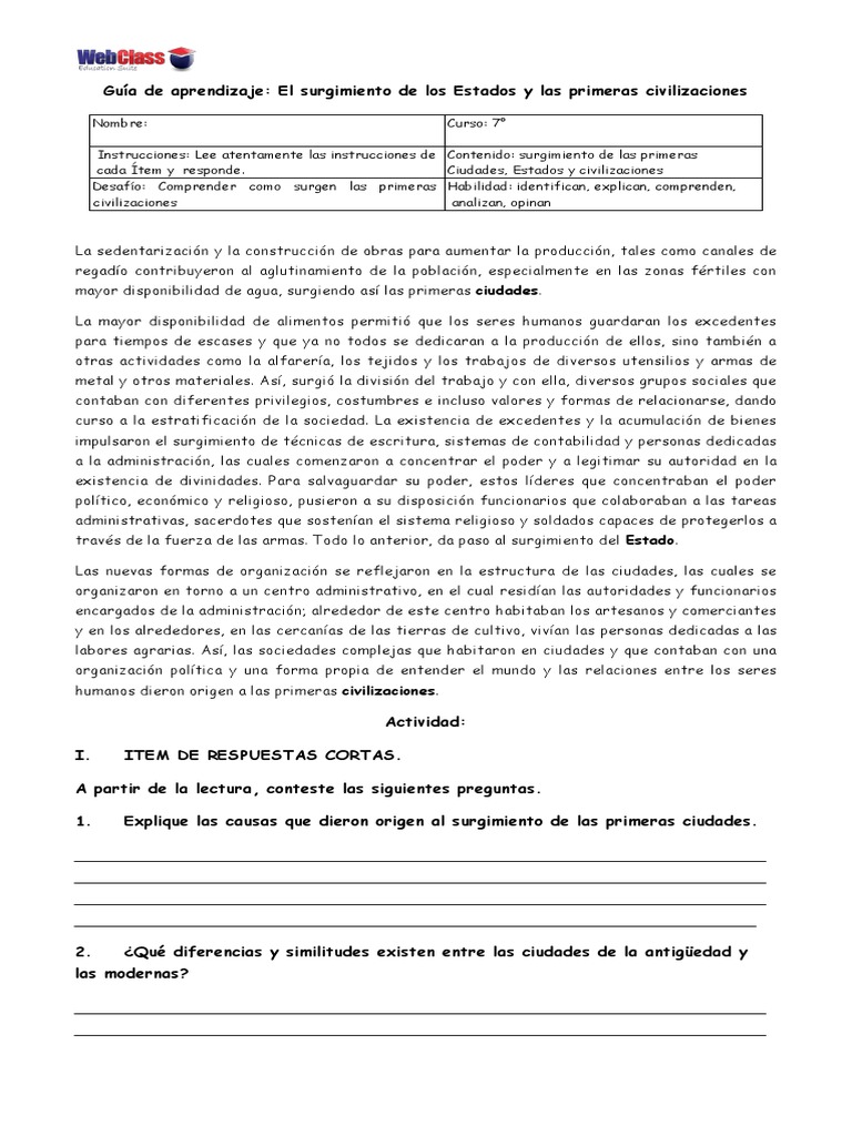Guía Primeras Civilizaciones Pdf Civilización Estratificación Social