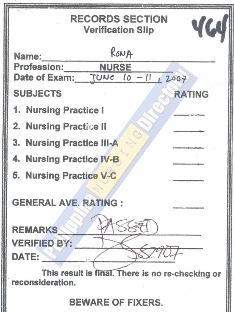 PRC Verification Slip of Grades and Passing | PDF