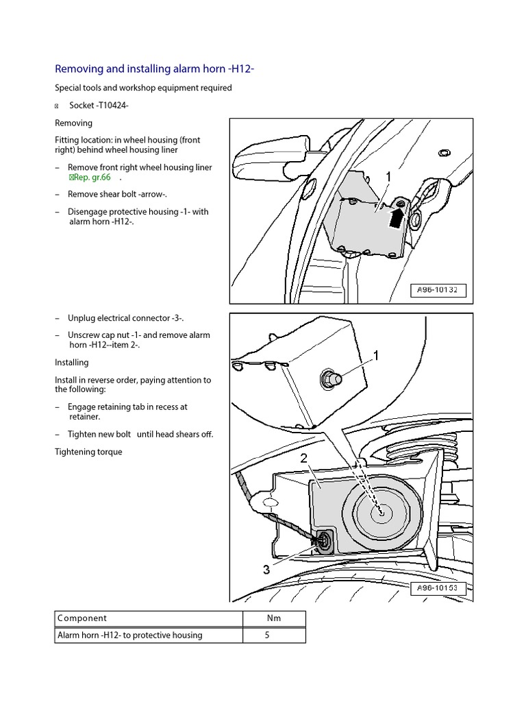 Audi A3 Alarm Horn H12 Installation Guide | PDF
