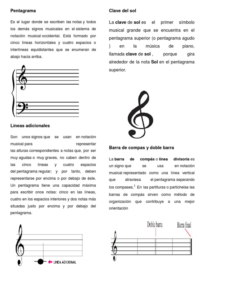 Definición y uso del pentagrama musical | PDF | Notación musical | Clave