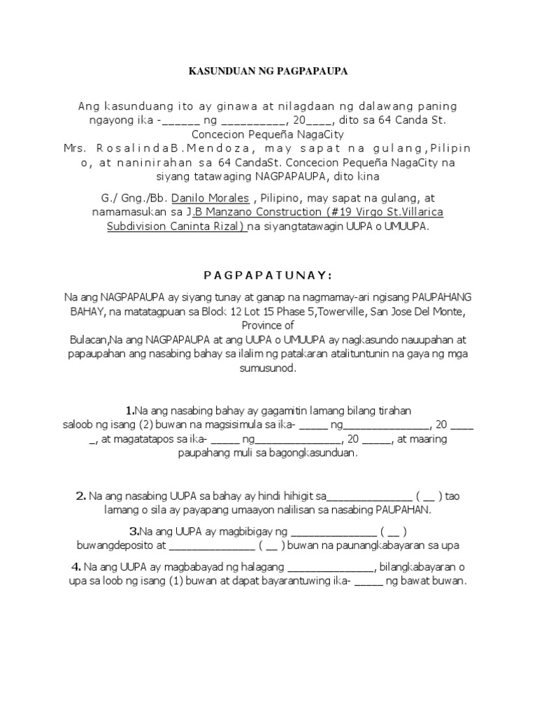 Kasunduan Sample | PDF