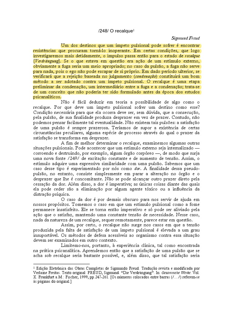 Freud - O Recalque | PDF | Sigmund Freud | Histeria