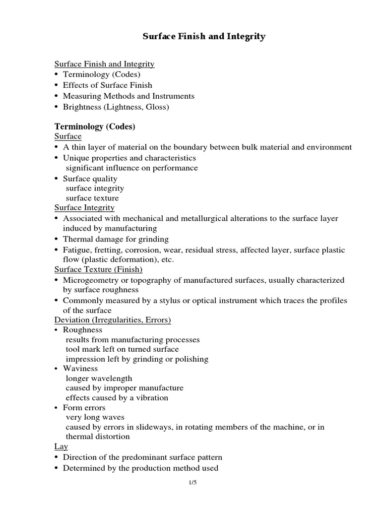 Surface Finish and Integrity: Terminology (Codes) | PDF | Microscopy ...