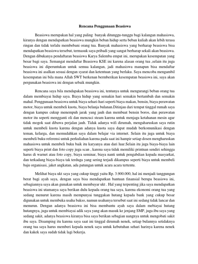 Essay Penggunaan Beasiswa | PDF