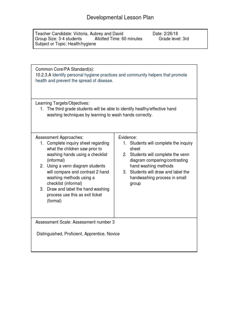 Lesson Plan 1 Handwashing | PDF | Hand Washing | Hygiene